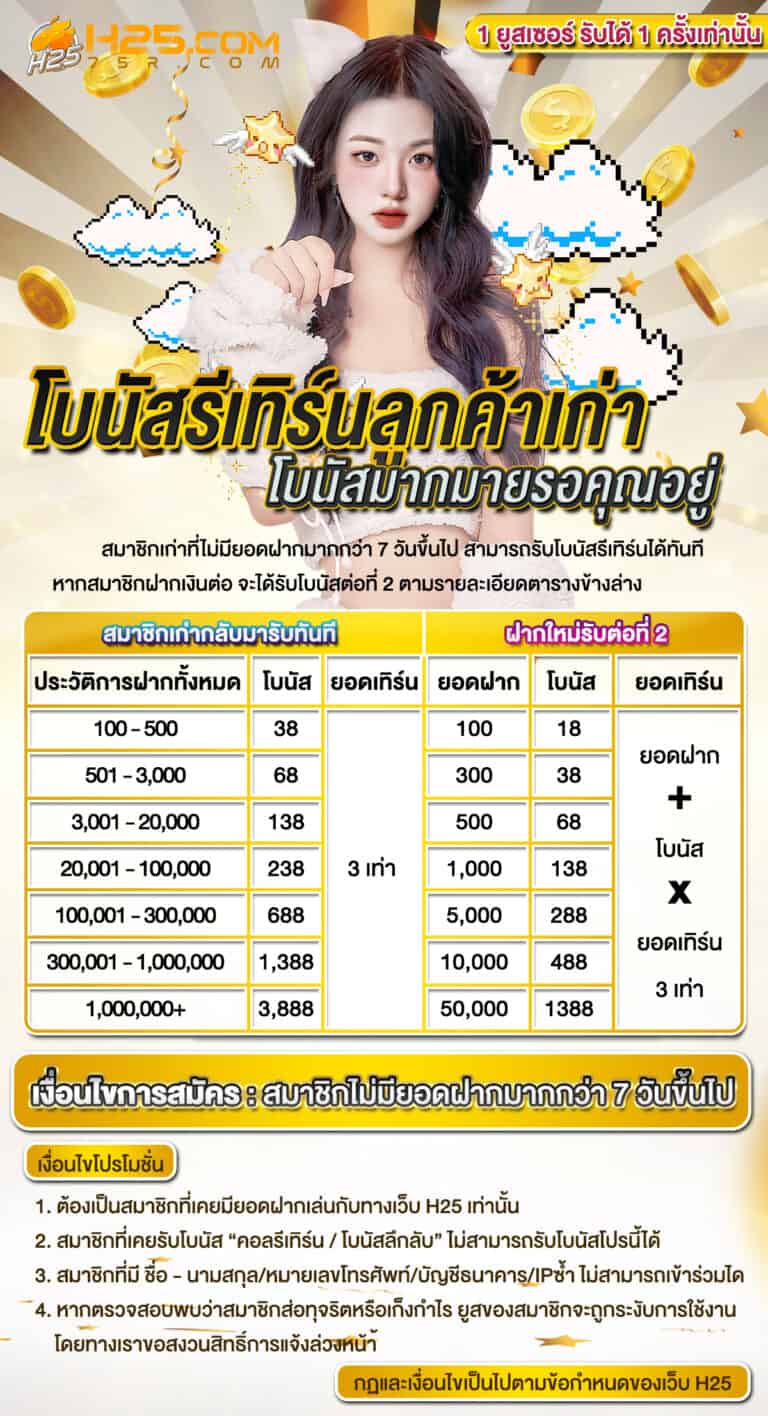 โปรโมชั่น - H25SLOT แทงสล็อตออนไลน์ และคาสิโน สมัครใหม่โบนัสเครดิตฟรี